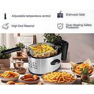 TAMARIT 3.5L Deep Fryer with Basket for Home Use,1800W Electric Fryer with Temperature Control, View Window & Filter Lid, Oval Shape, Ideal for Fries, Fish and Chicken, Stainless steel and Black