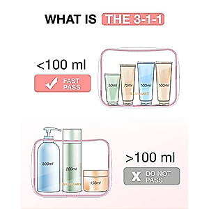 BAGSMART Clear Toiletry Bag, 3 Pack TSA Approved Travel Toiletry bag Carry on Travel Accessories Bag Airport Airline Quart Size Bags Water Repellent Makeup Cosmetic Bag for Women (Pink-3pcs)