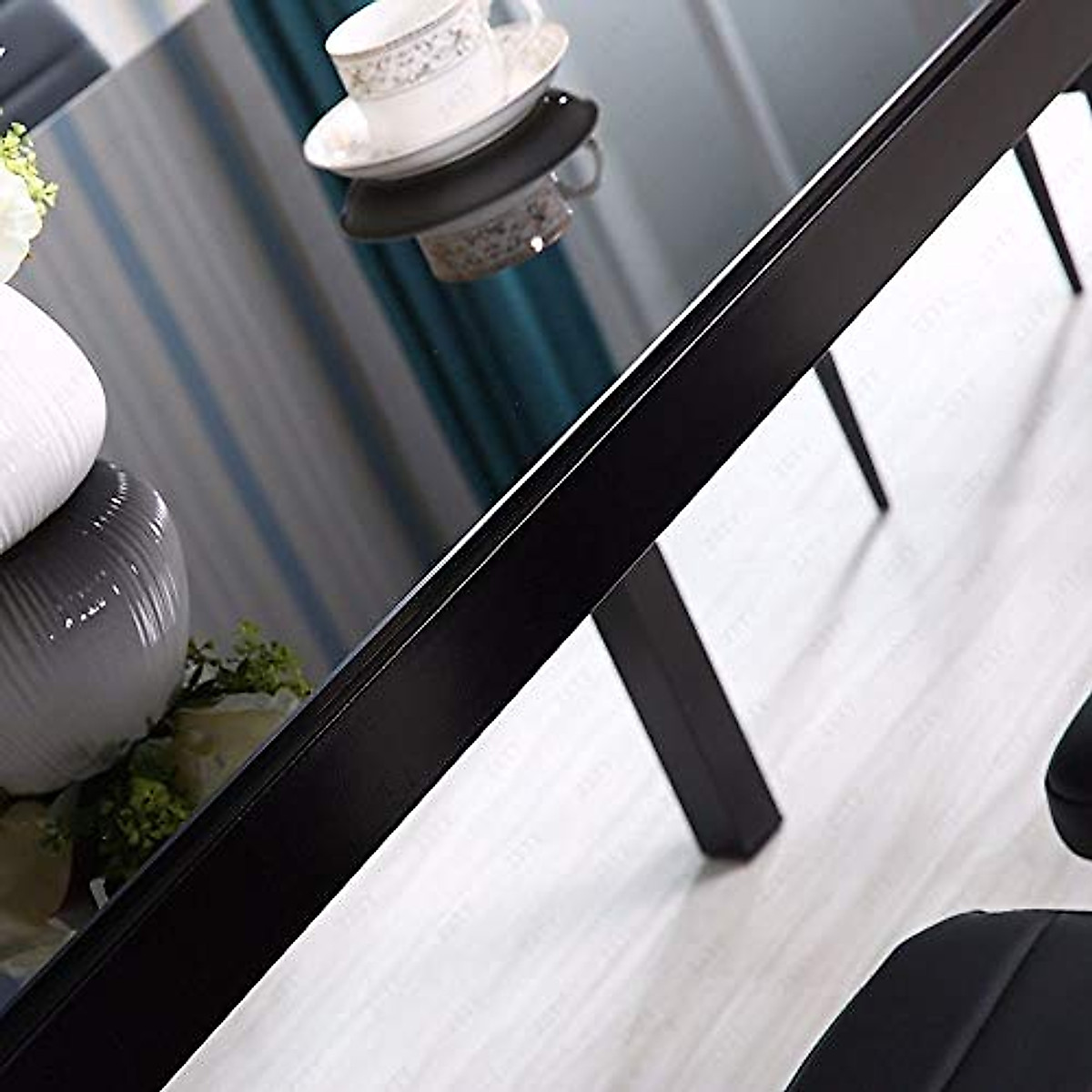 IDS Online 7 Pieces Modern Glass Dining Table Set Faxu Leather With 6 Chairs Black.