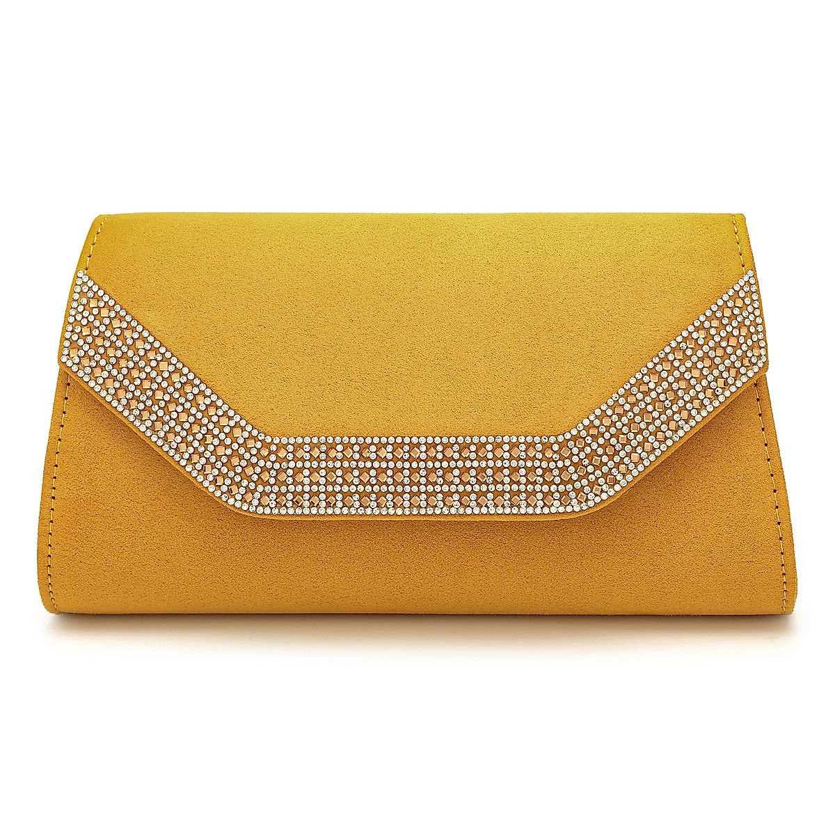 MYLONI Women Faux Suede Evening Bags Rhinestone Envelope Clutch Purse Cocktail Prom Handbag Wedding Purses Party Bag (Mustard Yellow)