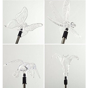 Solaration KB1041 Solar Stake Flower, Hummingbird, Butterfly and Dragonfly Garden Stake Lights, Four Pieces Set