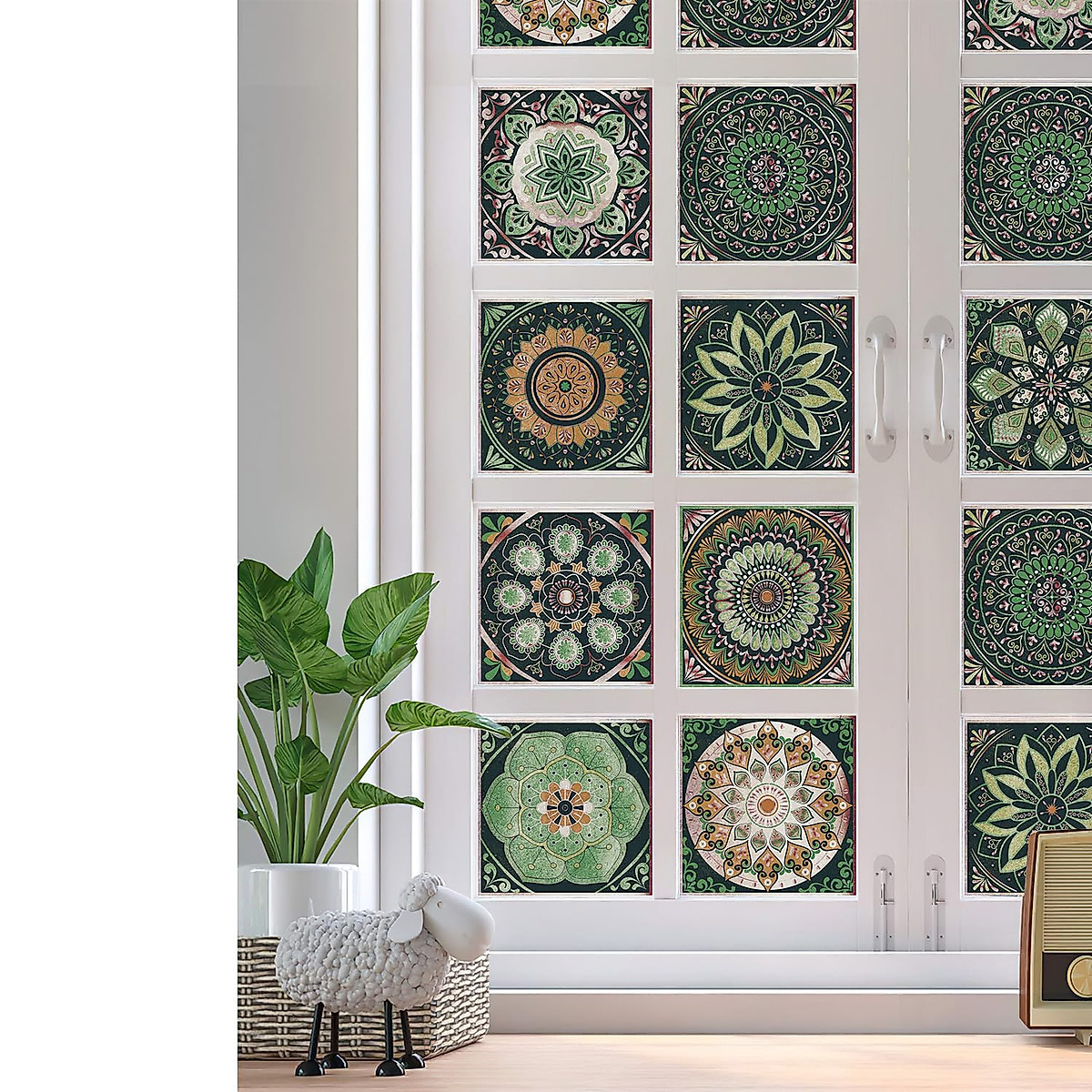 Adreamer90 Mandala Moroccan Wallpaper Tile Stickers 5.91 * 5.91 in Peel and Stick,Removable Talavera Decor 2D Wall Tile Decals for Kitchen Bathroom Laundry Stair Fireplace Art Decor Tiles