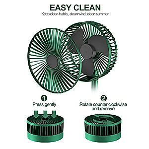 Maelifu Folding Fan Quiet 3- Speed Wind Highly Stretchable Simulated Natural Wind 180 ° Adjustment Battery Powered or USB Powered Home Desk Bedroom Portable Travel Mini Decorative Fan（Green