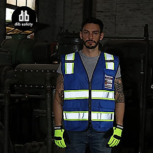 Dib Safety Reflective Mesh Vest High Visibility Two Tone with Pockets and Zipper, Blue Mesh with Yellow Trim L
