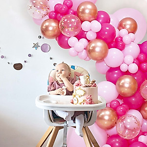 Pink Balloon Arch Garland Kit142 Pcs, Pink Balloon Garland Kit Metallic Rose Gold Confetti Balloons for Birthday Wedding valentines day Party Decorations.