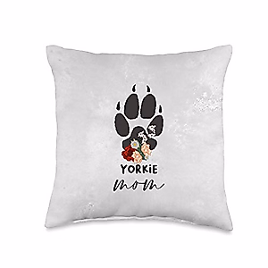 BoredKoalas Yorkie Throw Pillow Gifts Paw Print Flower Yorkie Mom Yorkshire Terrier Dog Mama Women Throw Pillow, 16x16, Multicolor