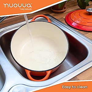 Cast Iron Dutch Oven with Lid – Non-Stick Ovenproof, Enamelled Casserole Pot –Oven Safe up to 500° F Sturdy Dutch Oven for Bread Baking – Orange, 6.4-Quart, 28cm – by Nuovva