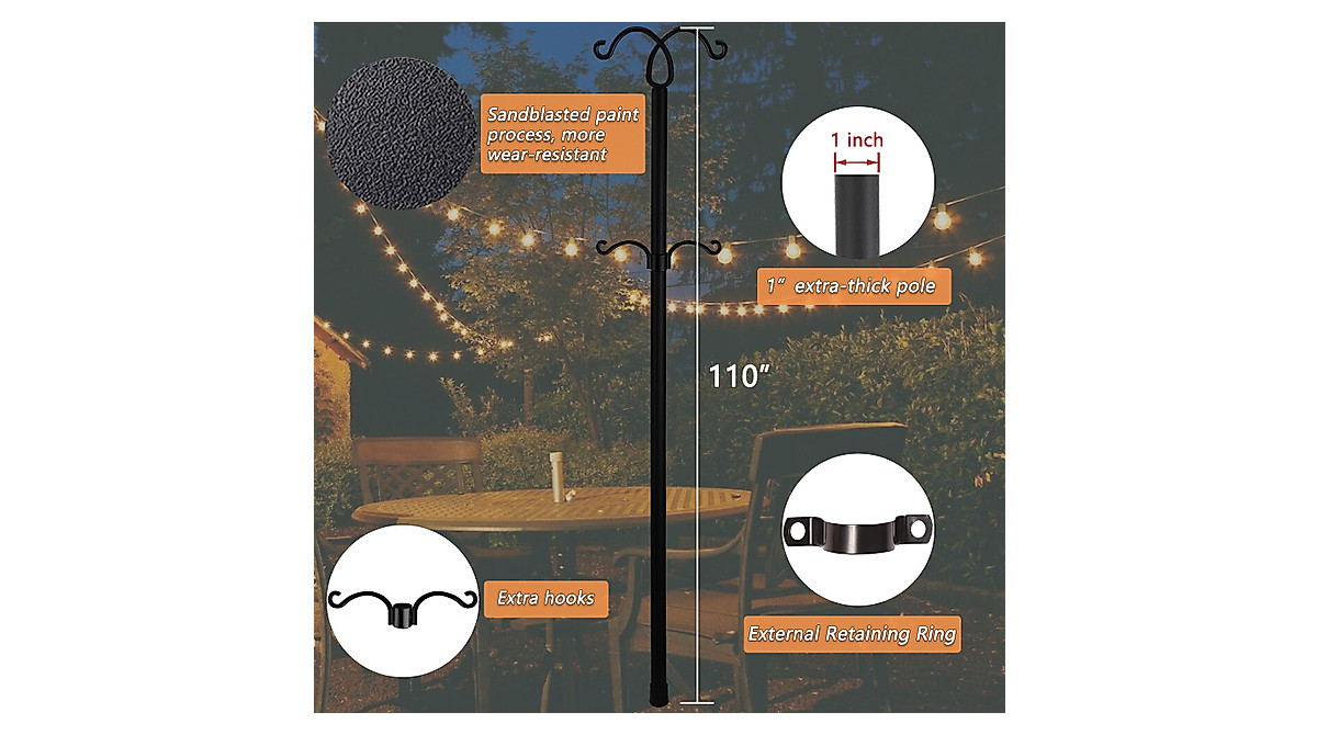 String Light Poles 2 Pack - Adjustable Outdoor Patio String Light Stand