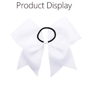 16PCS 8" Large Cheer Hair Bows Ponytail Holder Elastic Band Handmade for Cheerleading Teen Girls College Sports (White, 16 Count (Pack of 1))