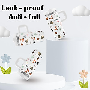 Raccoon Gifts, 14 Oz Fox Tumbler with Handle and Straw for Kids, Stainless Steel Vacuum Insulated Tumblers for Toddlers, Animal Lover Gifts for Christmas Birthday, Hedgehog