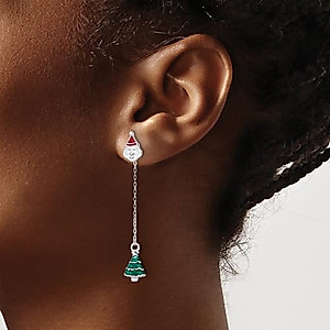 Diamond2Deal Sterling Silver RH-plated Enameled Crystal Santa/Tree Stud Earrings (L- 2.01 in, W- 0.3 in)