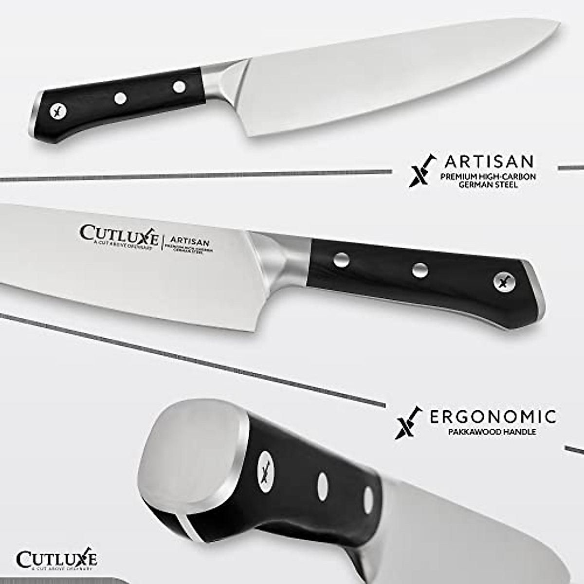 Cutluxe Chef Knife – Razor Sharp Kitchen Knife Forged from High Carbon German Steel – Ergonomic Handle & Full Tang Design – Artisan Series