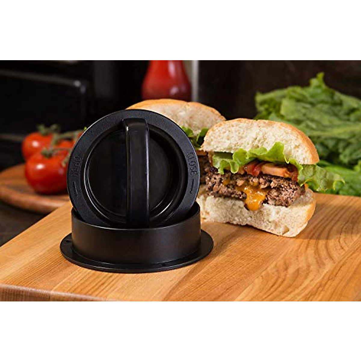 Non Stick Burger Press Patty Maker + 40 Wax Paper Discs, Easy to Use, Dishwasher Safe, Works Best for Stuffed Burgers, Sliders, Regular Beef Burger, Essential Kitchen & Grilling Accessories