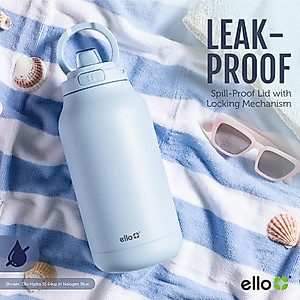 Ello Hydra Half Gallon Vacuum Insulated Stainless Steel Jug with Locking, Leak-Proof Lid and Soft Silicone Straw, Metal Reusable Water Bottle, Keeps Cold All Day, 64oz, Black