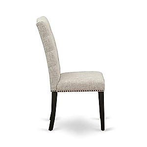 East West Furniture HBEL5-ABK-35 5 Piece Kitchen Table & Chairs Set Includes a Round Dining Room Table with Pedestal and 4 Doeskin Linen Fabric Upholstered Chairs, 42x42 Inch, Wirebrushed Black