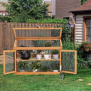 MCombo 2-Tier Wooden Cold Frame Garden Greenhouse Raised Flower Planter Shelf Bed Protection 6057-0160 (Orange)