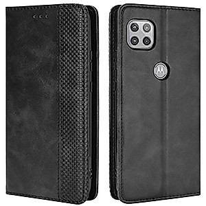 HualuBro Motorola One 5G Ace Case, Retro PU Leather Full Body Shockproof Wallet Flip Case Cover with Card Slot Holder and Magnetic Closure for Motorola Moto One 5G Ace 2021 Phone Case (Black)