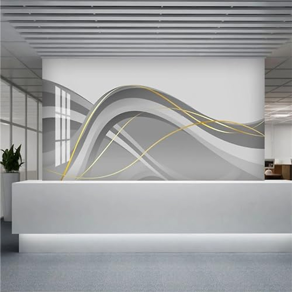 3D Abstract Gray Marble Wall Murals, Modern Stylish Curved Lines Mural Wallpaper, Wall Decal Light Texture Easy Care Apply to Bathroom Kitchen Dining Room（118"W x 82.7"H）