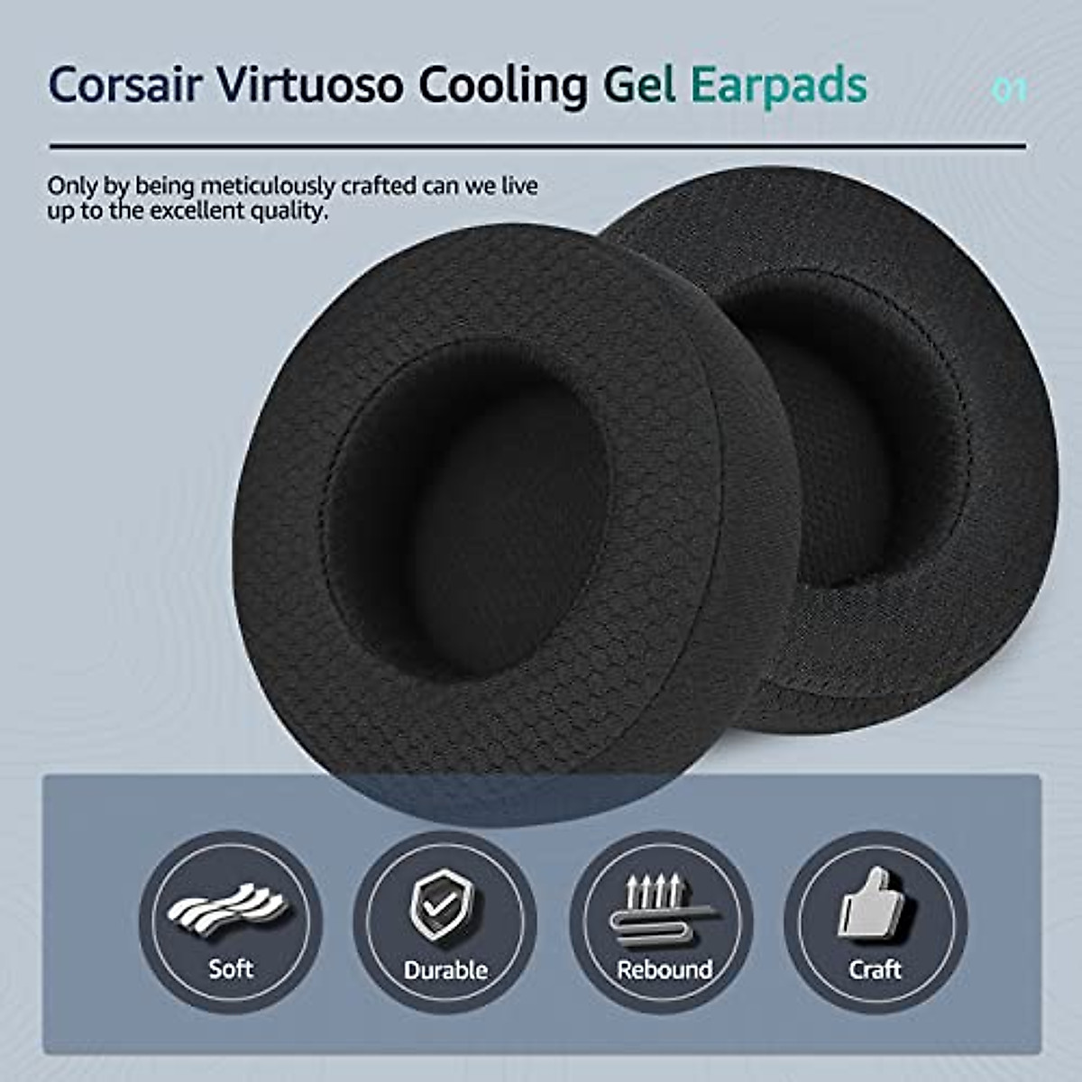 Wzsipod Specialized Replacement Earpad for Corsair Virtuoso Gaming Headset, Corsair Virtuoso Earpads Replacement with Smooth Fabric & High-Density Memory Foam, Sound Isolation (Classic Black)