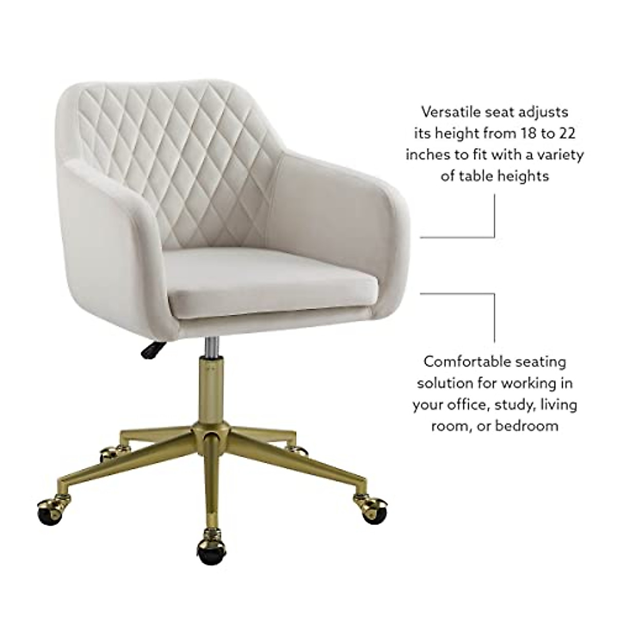 Linon White Quilted Brooklyn Office Chair, Metal
