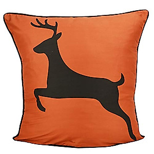 Donna Sharp Throw Pillow - Green Forest Lodge Decorative Throw Pillow with Orange Deer Pattern - Square