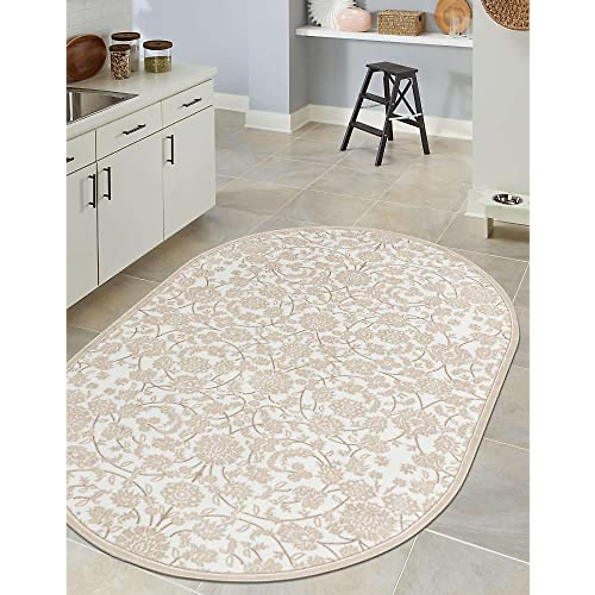 Unique Loom Rushmore Collection Area Rug - TAFT (6' x 9' Oval, Snow White/Beige)