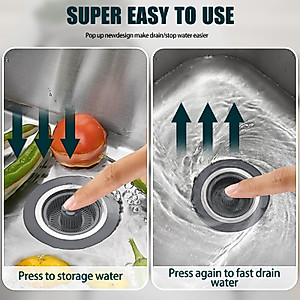 2 Pack - Upgraded 3 in 1 Kitchen Sink Drain Strainer - Stopper Set, Stainless Steel Kitchen Sink Stopper, Pop Up Anti-Clogging Sink Strainer Basket Filter for US Standard 3-1/2 Inch Kitchen Drain,2pcs