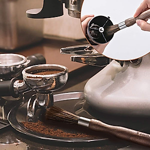 Soulhand Professional Coffee Brush Cleaning Brush Set (Straight + Curved) No Falling Out Bristles Natural Walnut Wood Espresso Machine Grinder Cleaner Coffee Tool for Barista Home Kitchen