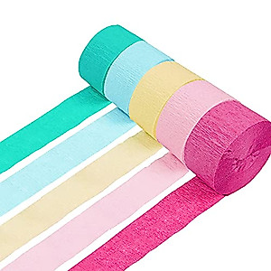 NICROHOME Unicorn Party Decorations, 5 Rolls Light Blue Green Pink Rose Red Crepe Paper Streamers for Wedding, Baby Bridal Shower, Bachelorette Party, Birthday, 82Ft Long