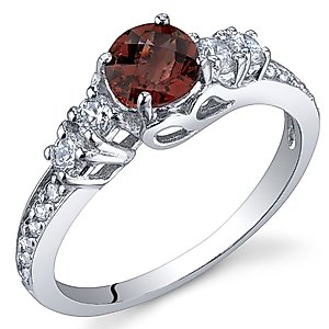 PEORA Garnet Solstice Ring for Women 925 Sterling Silver, Natural Gemstone Birthstone, 0.50 Carat Round Shape, Comfort Fit, Size 7