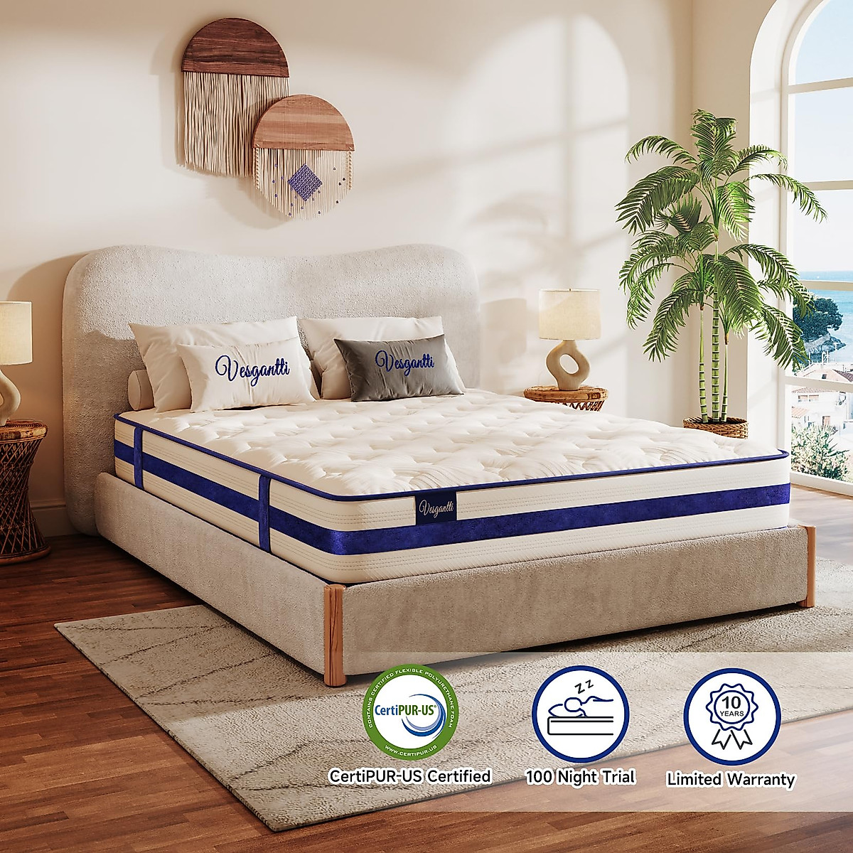 Vesgantti Queen Mattress, 12 Inch Hybrid Innerspring Mattress with Memory Foam, Support & Pressure Relief, Medium Firm Feel Mattress in a Box (60x80x12 Inches, Queen Size)