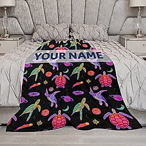 Personalized Sea Turtle Blanket Gifts with Text Name, 40"x50" Turtle Flannel Fleece Throw Blanket Soft, Lightweight, Comfortable, Warm Sea Turtle Themed Blanket for Kids Adults