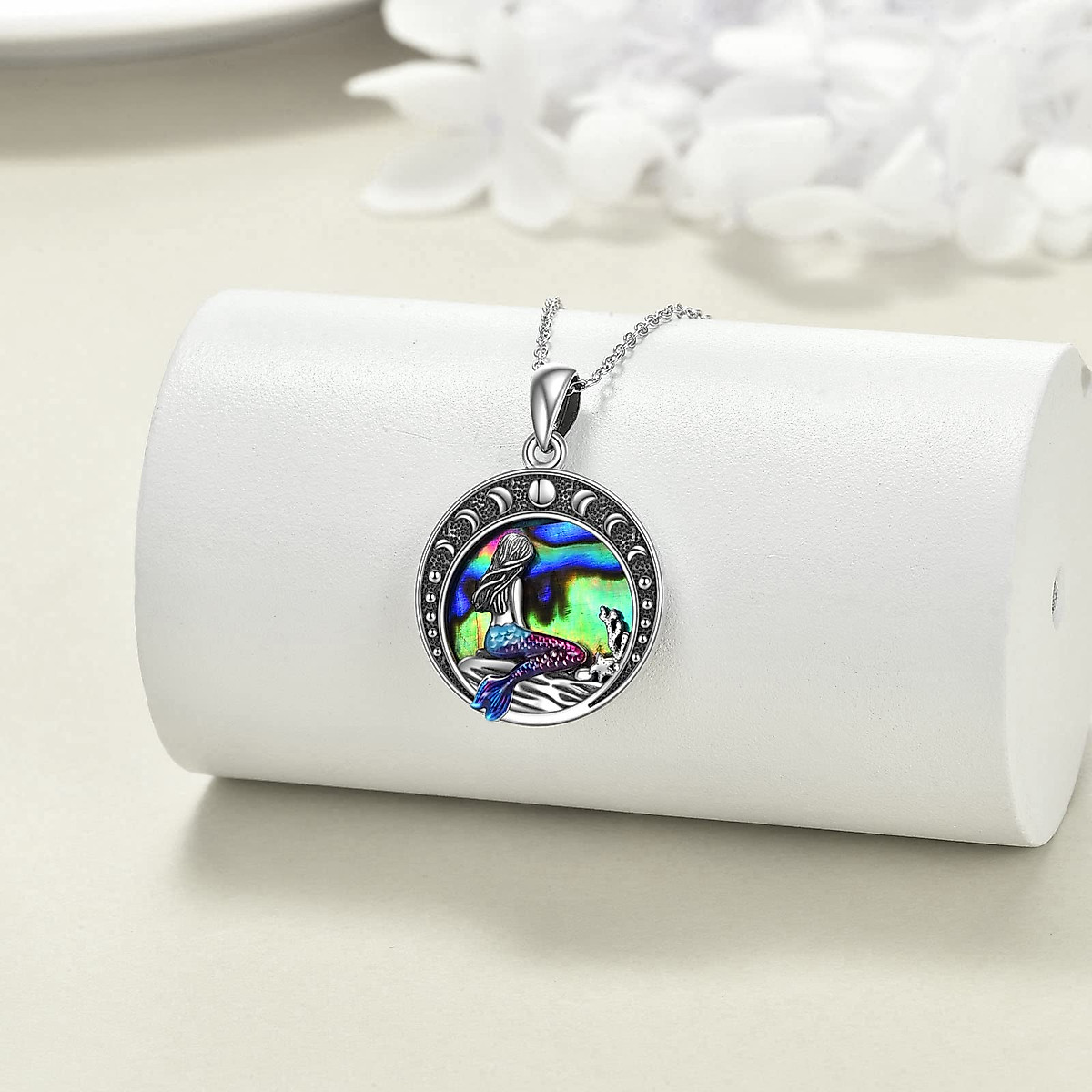 LUHE Mermaid Gifts Necklace Jewelry Gifts Sterling Silver Sea Mermaid Crescent Moon Pendant Necklace Christmas Birthday Gifts Jewelry for Women