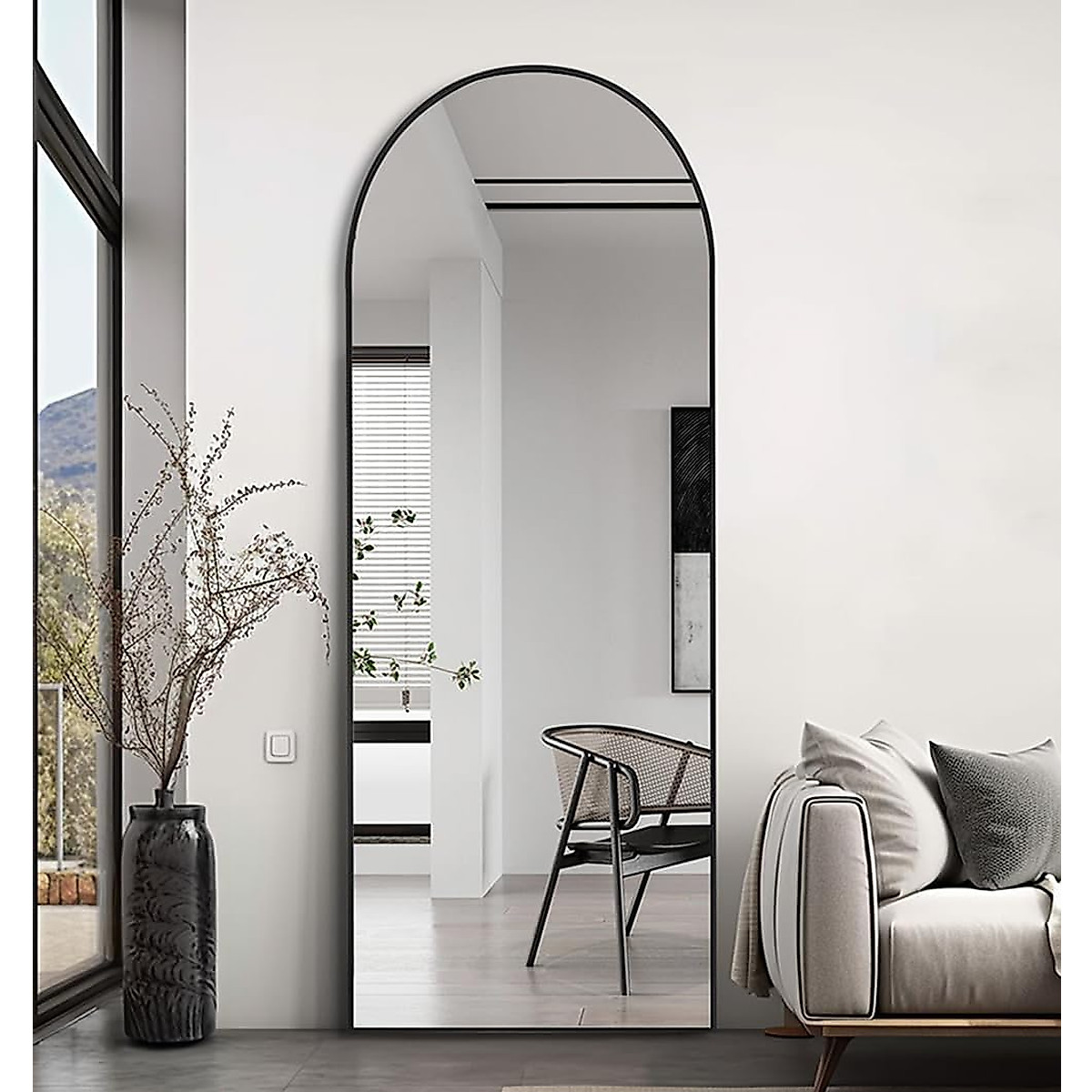 JAWGLOW Arched Full Length Mirror, 64 "x 21" Floor Mirror with Stand, Full Body Mirror with Aluminum Alloy Frame, Freestanding, Wall-Mounted or Leaning (Black)