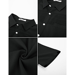 GRACE KARIN Men's Hawaiian Cotton Linen Shirts Casual Button Down Tropical Holiday Beach Shirts Black L
