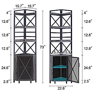 HOMBAZAAR Corner Shelf 5-Tier with Storage,Industrial Corner Bookshelf with Adjustable Board, Rustic Display of Corner Shelf Stand for Living Room, Home Office, Bedroom, Small Space,Grey