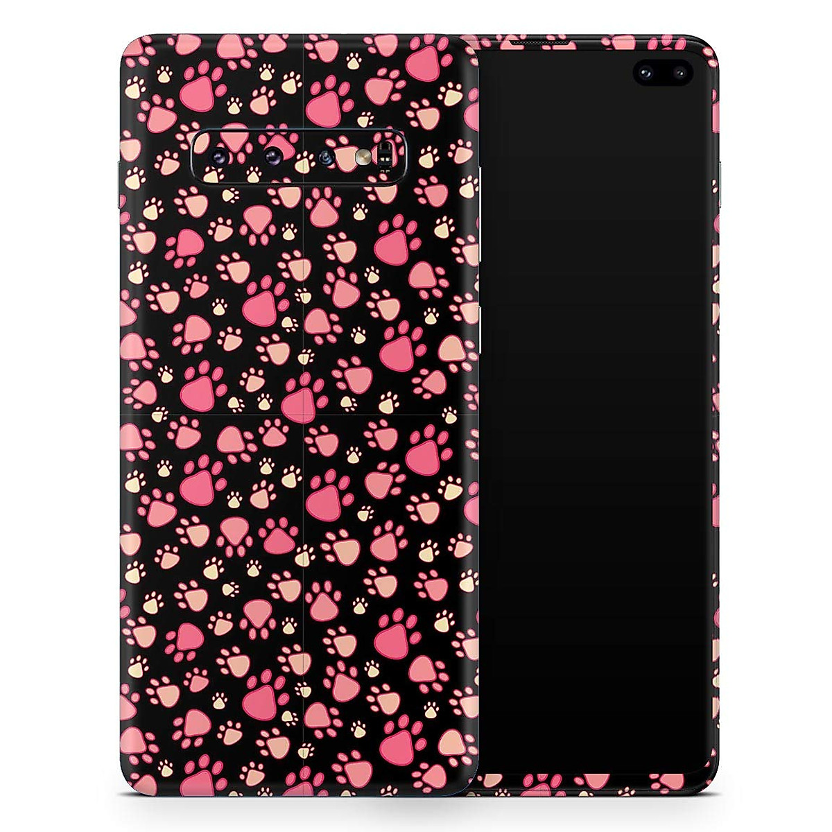 DesignSkinz Pink Paw Prints on Black Protective Vinyl Decal Wrap Skin Cover Compatible with The Samsung Galaxy S20 (Screen Trim & Back Glass Skin)