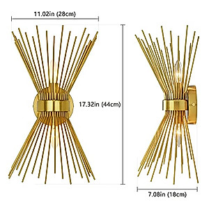 Henveton Brass Mid Century Wall Sconce Sunburst 2-Light, Modern Gold Vanity Light Wall Mount Lamp Industiral Indoor Lighting Fixture for Bathroom, Makeup Vanity, Bedroom, Living Room, Pack of 1