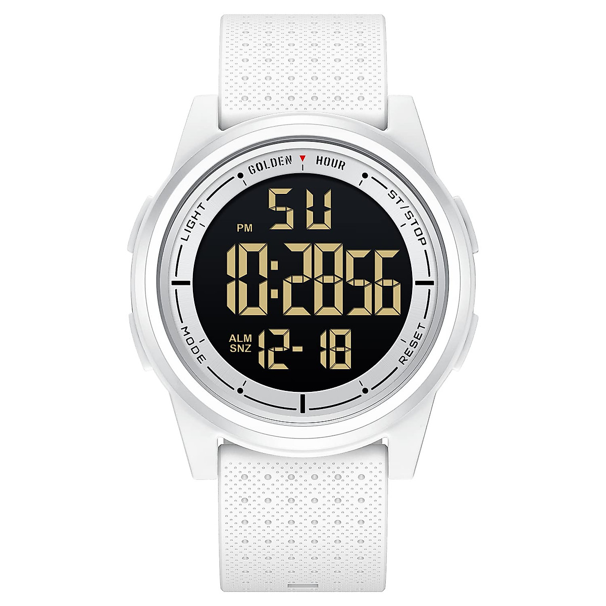 GOLDEN HOUR Ultra-Thin Minimalist Sports Waterproof Digital Watches Men with Wide-Angle Display Rubber Strap Wrist Watch for Men Women in White