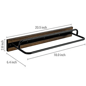 MyGift 2 Tier Wall Mounted Industrial Matte Black Metal Towel Holder Bar on Rustic Burnt Solid Wood, 18 Inch Dual Rails for Hanging Bathroom Hand Towels