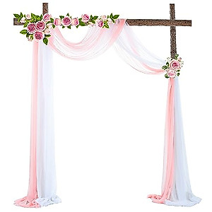 2 Panels Wedding Arch Drapes 2x10ft, Wrinkle Free Sheer Backdrop Curtain, Soft Sheer Voile Scarf Draping Panels Easy to Clean, for Wedding Archway Ceremony Valance Decoration