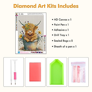 MOGTAA Cow Diamond Painting Kits for Adults, 5D Flowers Cow Diamond Art Kits for Beginners, Full Drill DIY Animal Diamond Dots Kits Crystal Craft for Home Wall Art Decor 12x16 inch