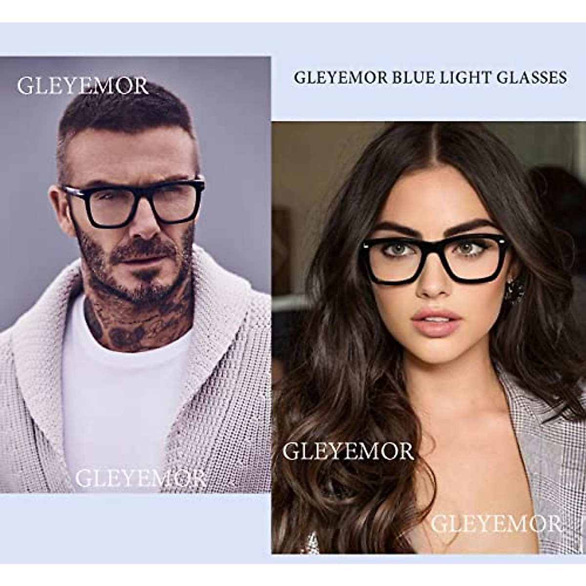 Gleyemor Blue Light Glasses for Men Women Trendy Square Frame Blue Light Blocking Lens Computer Glasses (Black)