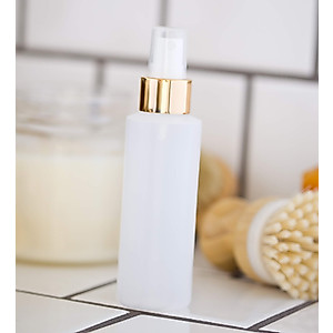 Clear Natural Refillable Plastic Squeeze Bottle with Gold Fine Mist Sprayer - 4 oz Set (6 pack) + Labels