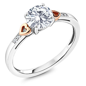 Gem Stone King 925 Silver and 10K Rose Gold Forever Classic Moissanite From Charles & Colvard and Diamond Solitaire Engagement Ring For Women (1.03 Ct, Round 6.5MM, Available in Size 5-9)