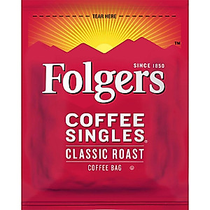 Folgers Coffee Singles Classic Roast Medium Roast Coffee, 19 Count (Pack of 12)