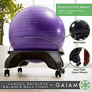 Gaiam Classic Backless Balance Ball Chair – Exercise Stability Yoga Ball Premium Ergonomic Chair for Home and Office Desk with Air Pump, Exercise Guide and Satisfaction Guarantee, Green