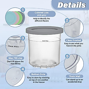 Ice Cream Pints Cup,Creami Pint Containers with Lids for Ninja Cream Pints,Creami Pints Kitchen Accessories,for NC301 NC300 NC299AMZ Series Ice Cream Maker,Dishwasher Safe