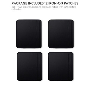 ZEFFFKA Premium Quality Fabric Iron-on Patches Inside & Outside Strongest Glue 100% Cotton Black Repair Decorating Kit 12 Pieces Size 3" by 4-1/4" (7.5 cm x 10.5 cm)