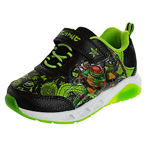 Josmo Boy's Ninja Turtles Lighted Sneakers (Toddler/Little Kid), Black/Green, 8